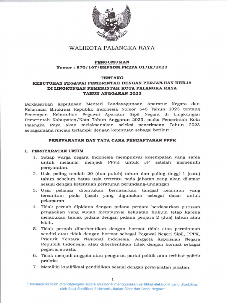 Pengumuman Kebutuhan Pegawai Pemerintah Dengan Perjanjian Kerja Di Lingkungan Pemerintah Kota ...