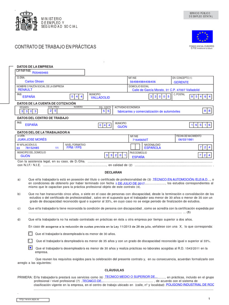 Contrato de Trabajo en Prácticas en España | PDF | Tiempo de trabajo ...