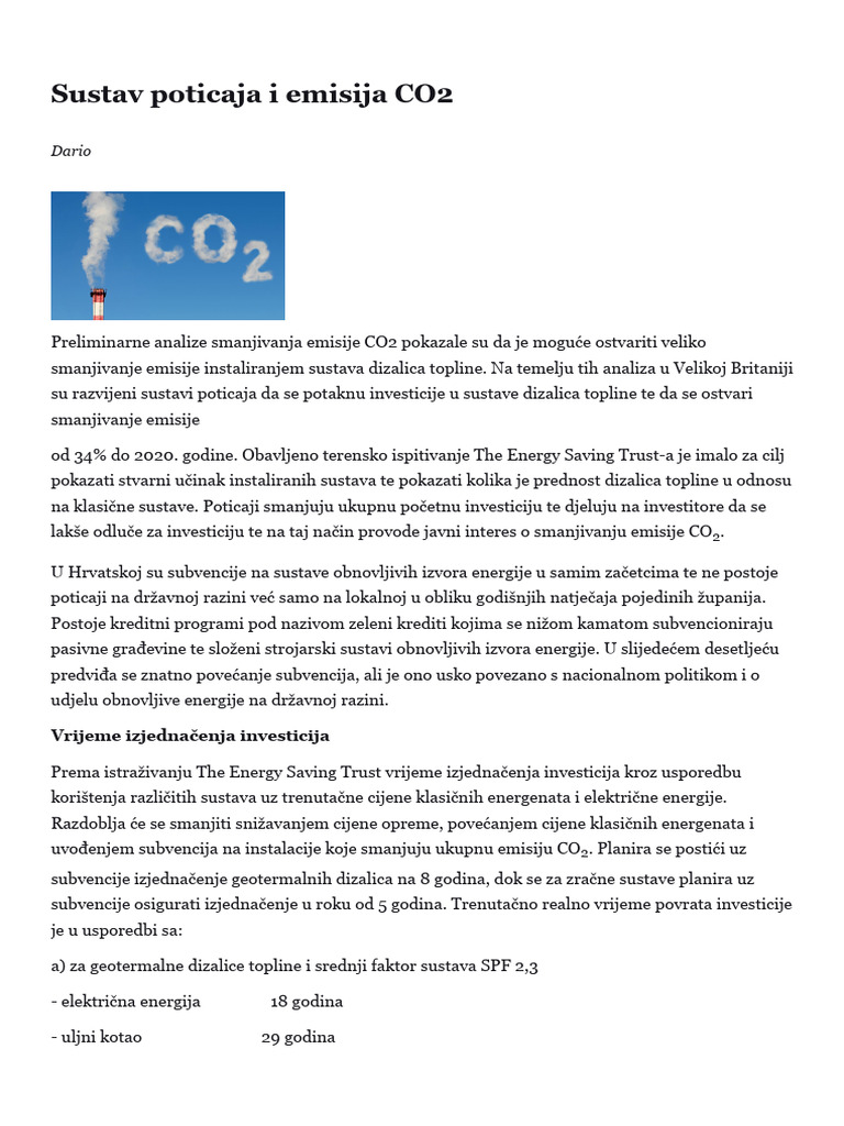 Sustav Poticaja i Emisija CO2 | PDF