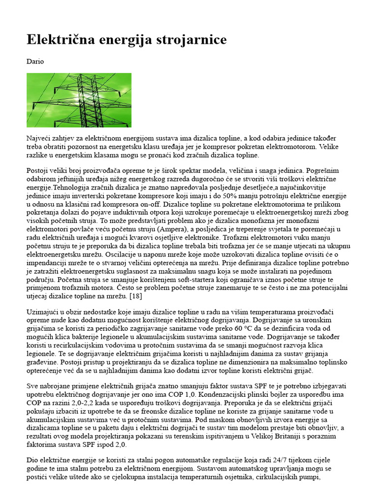 Električna Energija Strojarnice | PDF