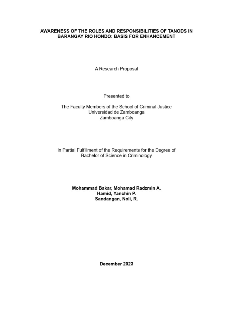 Enhancing Tanod Roles in Barangay Rio Hondo | PDF | Sampling ...