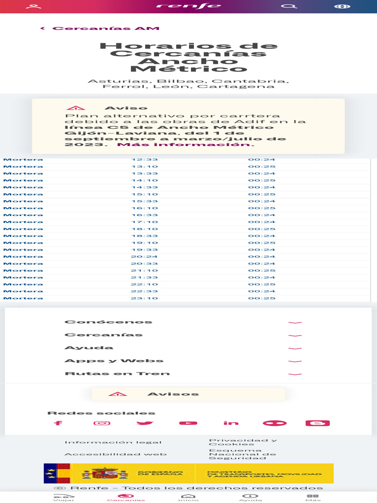 Horarios de Trenes de Cercanías Ancho Métrico - Renfe | PDF | Compañías ferroviarias ...