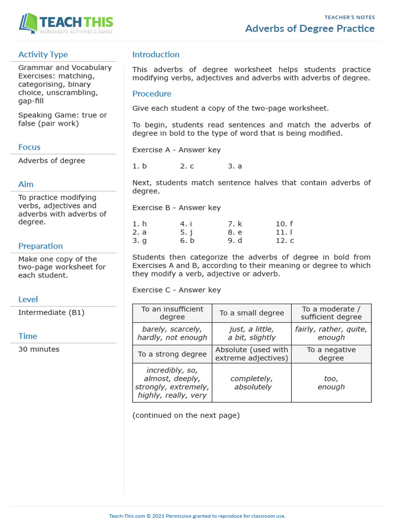Intermediate Adverb Practice | PDF | Adverb | Adjective