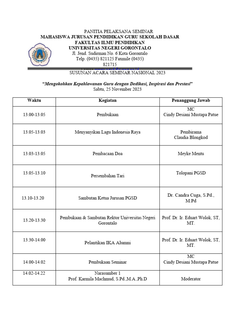 RUNDOWN ACARA Seminar Nasional | PDF