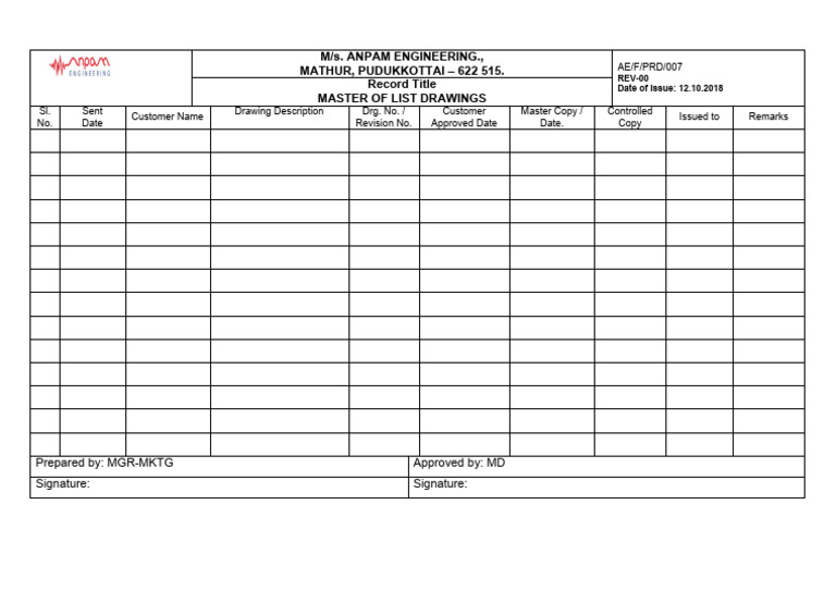 Master Drawing Record List | PDF