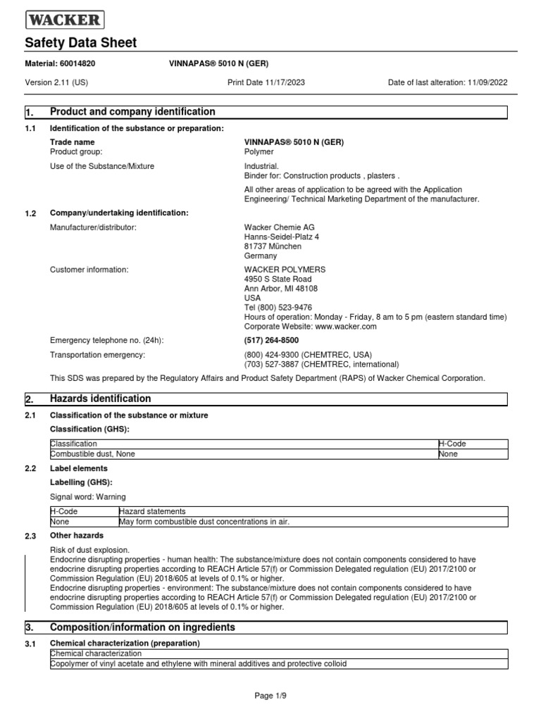 Safety Data Sheet: 1. Product and Company Identification | PDF | Firefighting | Fires