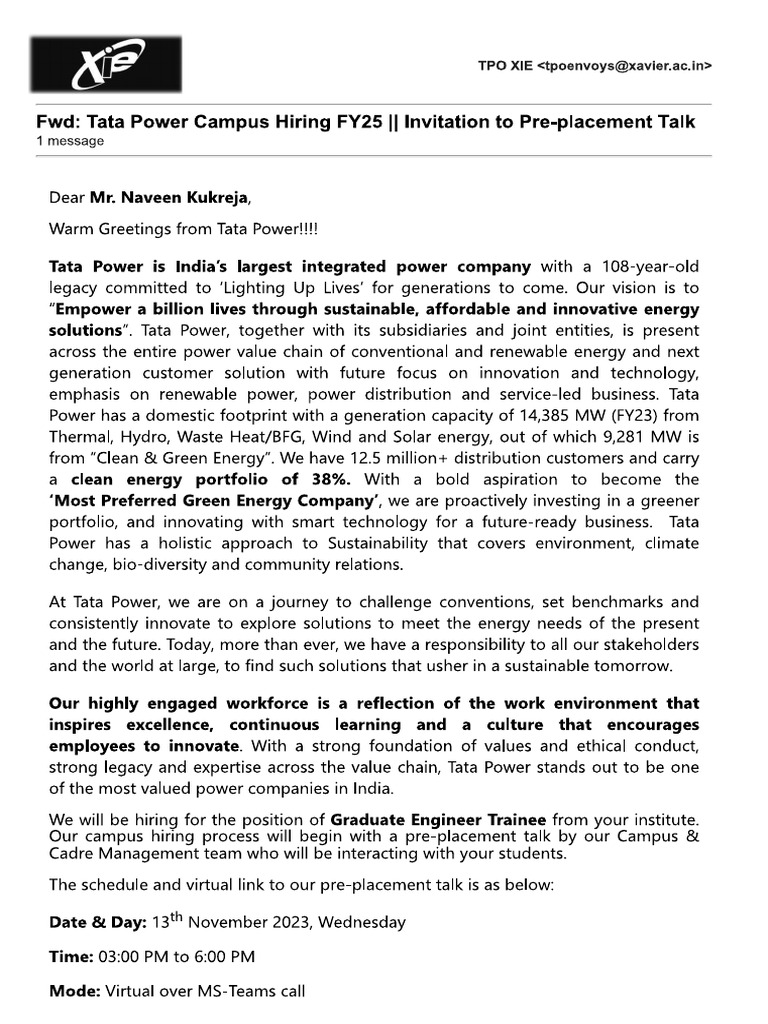 Email - TATA Power | PDF