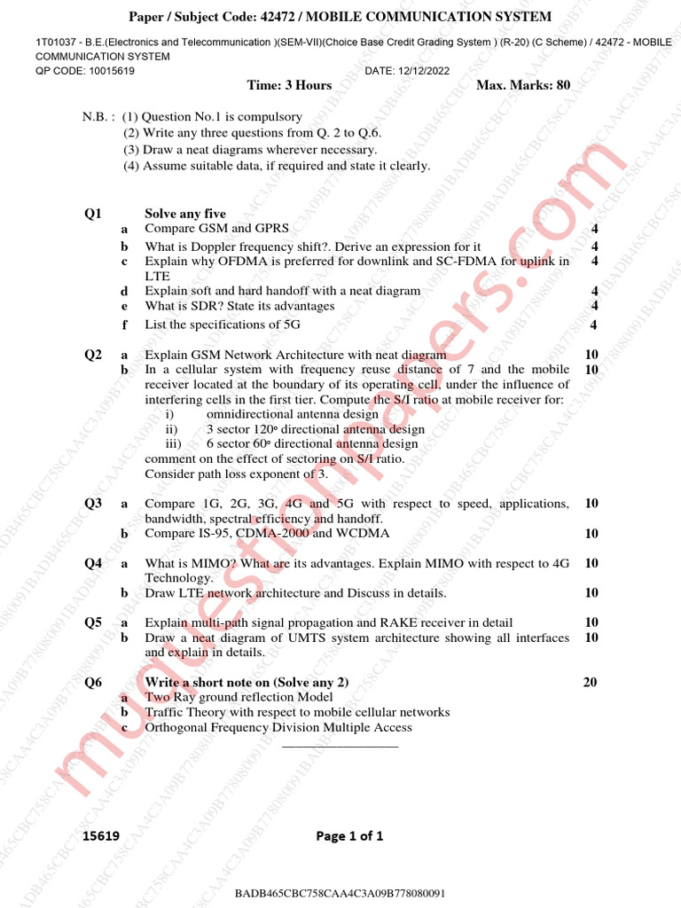 Be Electronics and Telecommunication Semester 7 2022 December Mobile ...