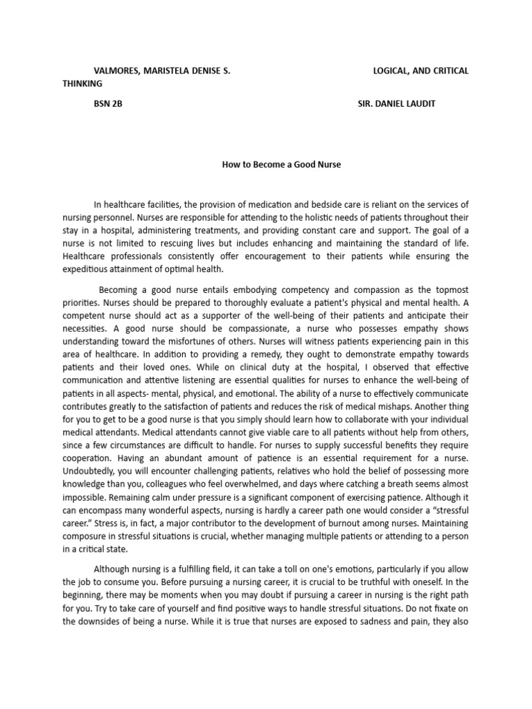 How To Become A Good Nurse Essay | PDF | Nursing | Health Care