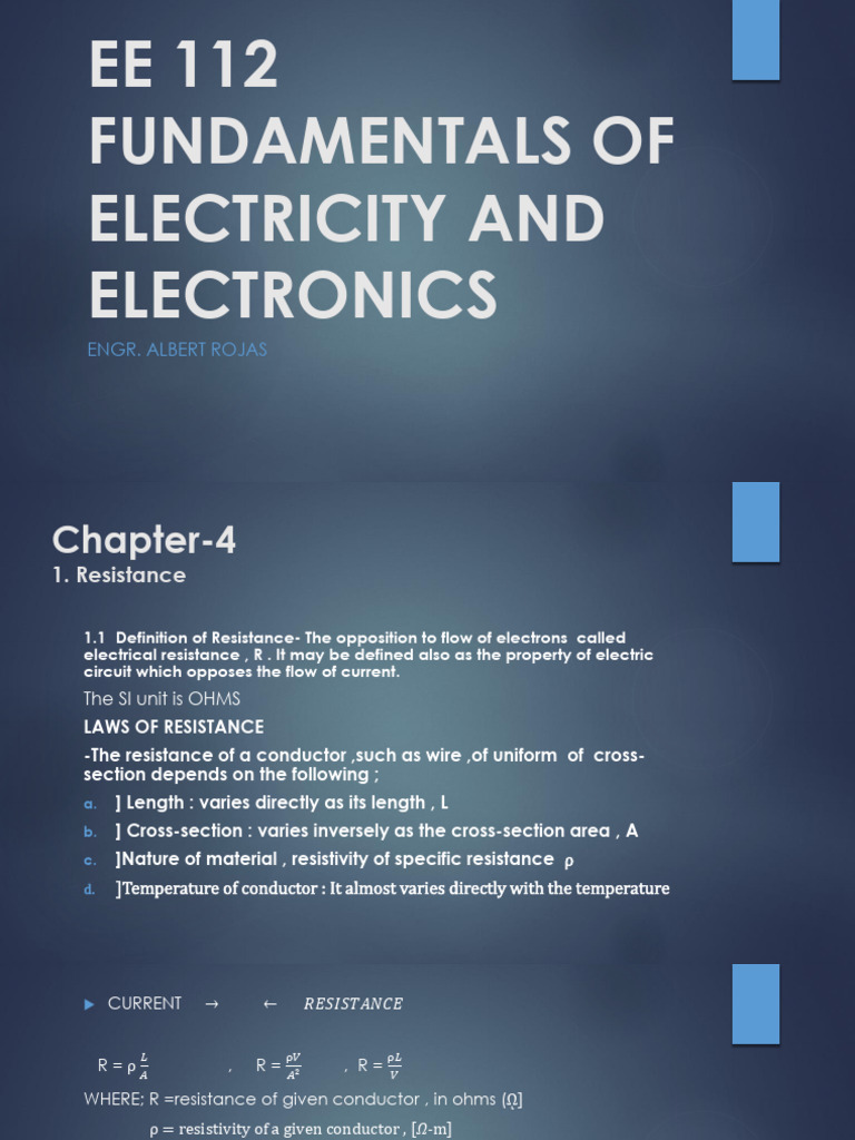 Chapter 4A-RESISTANCE | PDF | Electrical Resistance And Conductance | Electrical Resistivity And ...