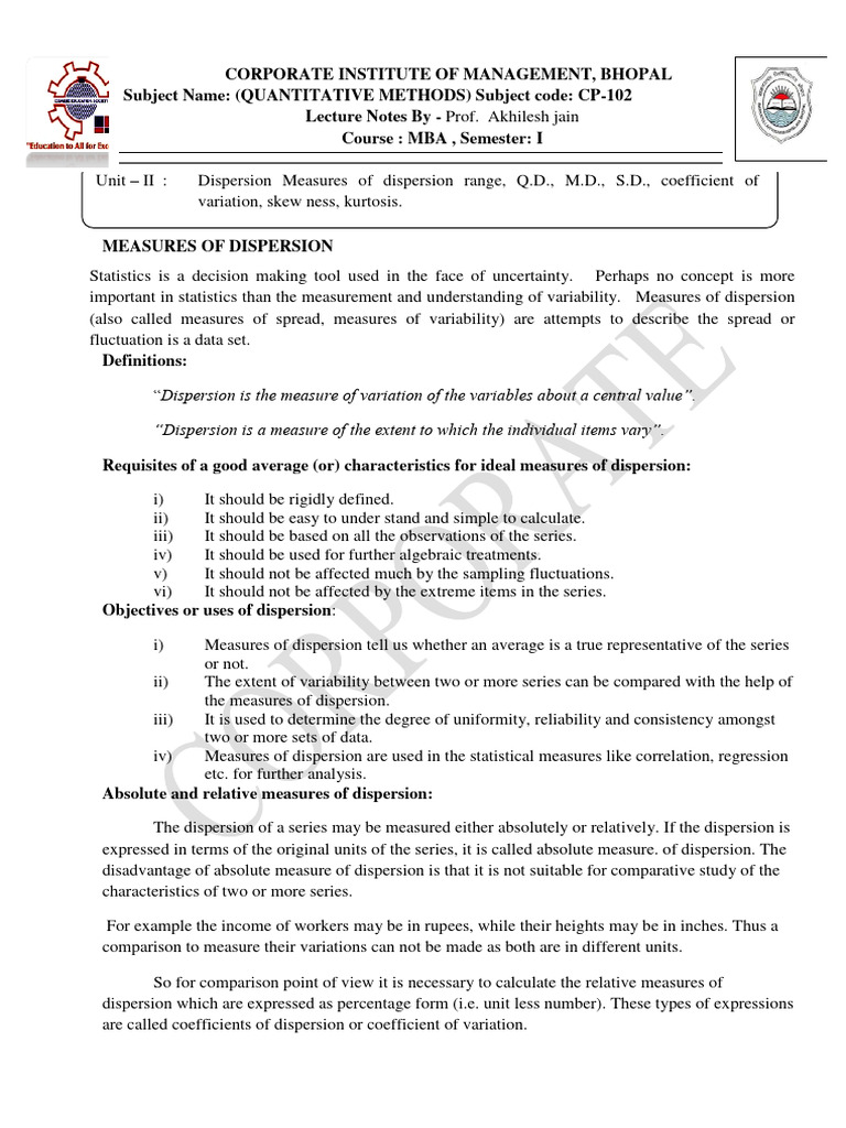 Mba Unit-2 | PDF | Statistical Analysis | Teaching Mathematics