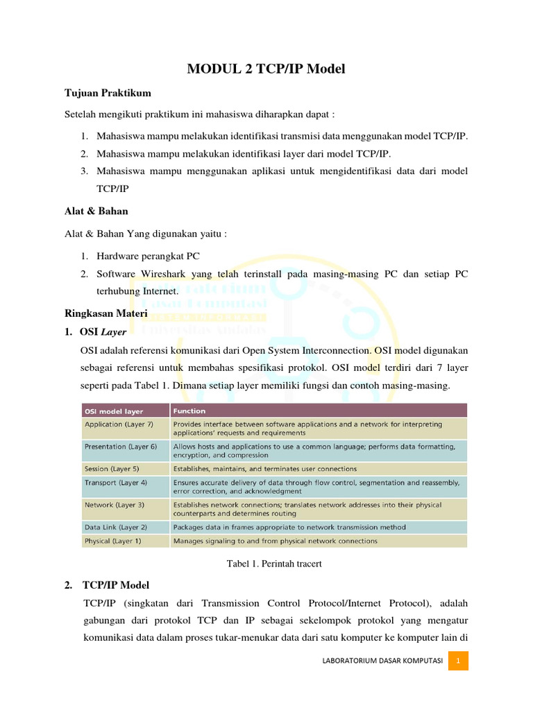 Layanan Jaringan Kelas 3d Modul 2 Tcp-Ip Model | PDF