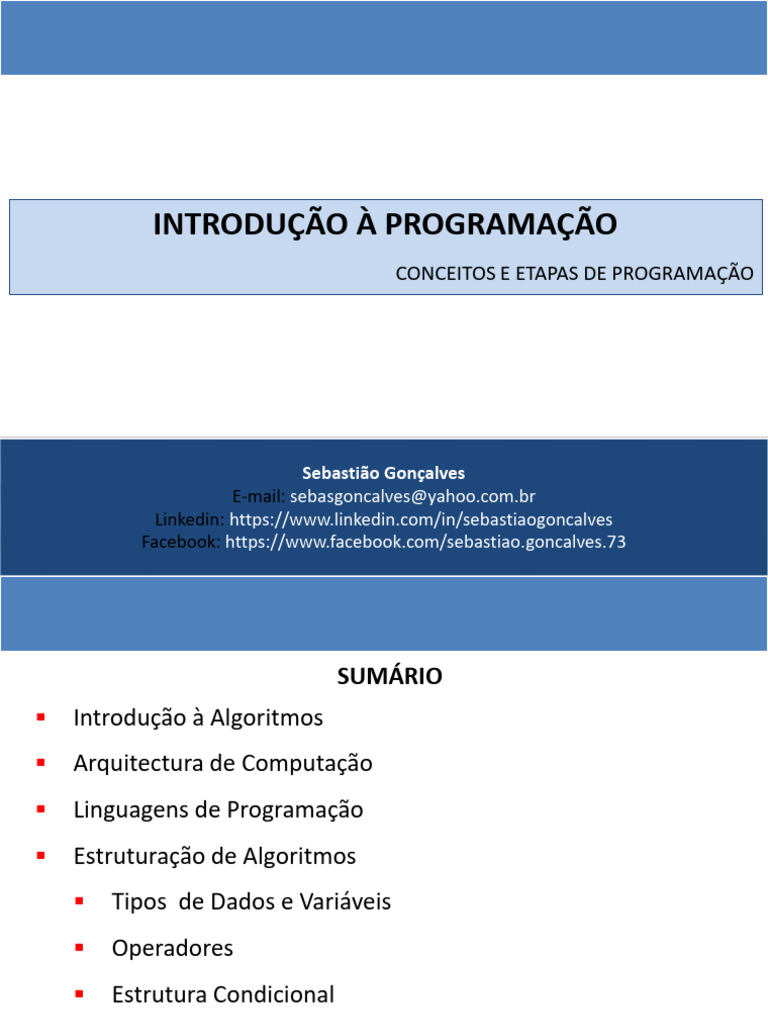Introdução À Programação | PDF | Algoritmos | Linguagem de programação