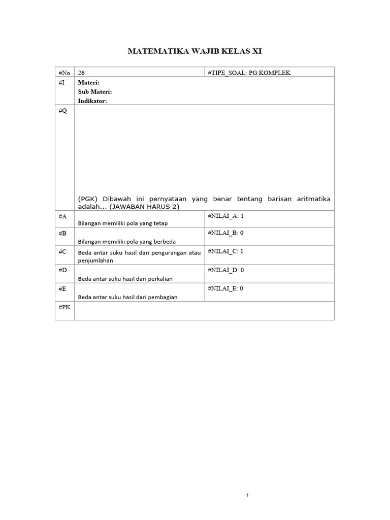 (PGK) Soal Pat Matematika Wajib Kelas Xi | PDF