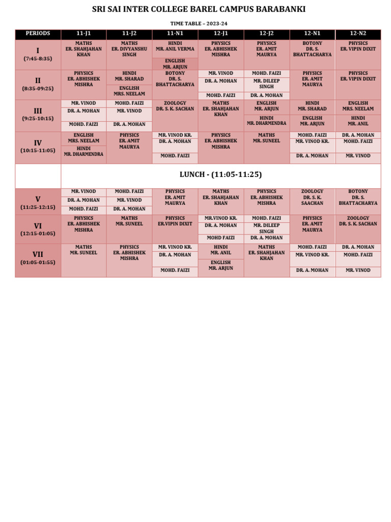 Time Table 11-12 New | PDF