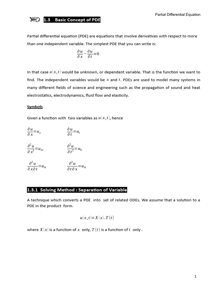 1.3.1 First and Second Order PDE | PDF | Partial Differential Equation | Differential Equations