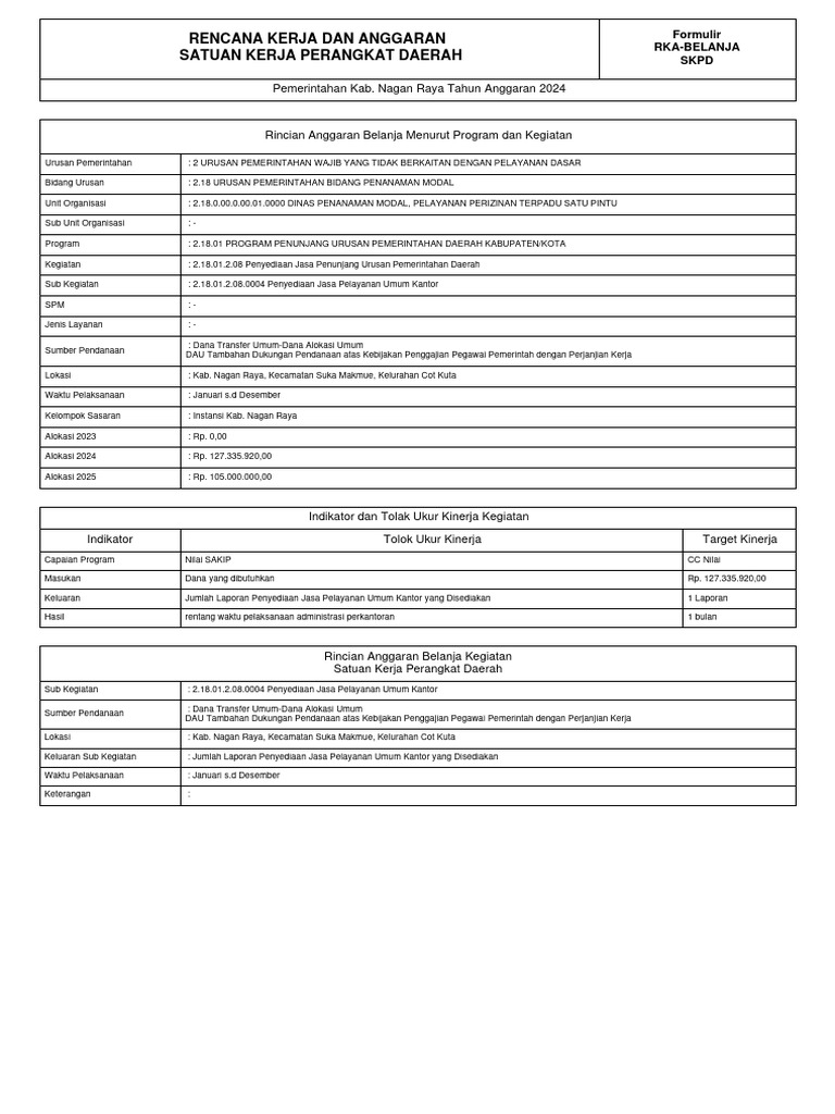 Sistem Informasi Pemerintahan Daerah - Cetak RKA Belanja SKPD | PDF