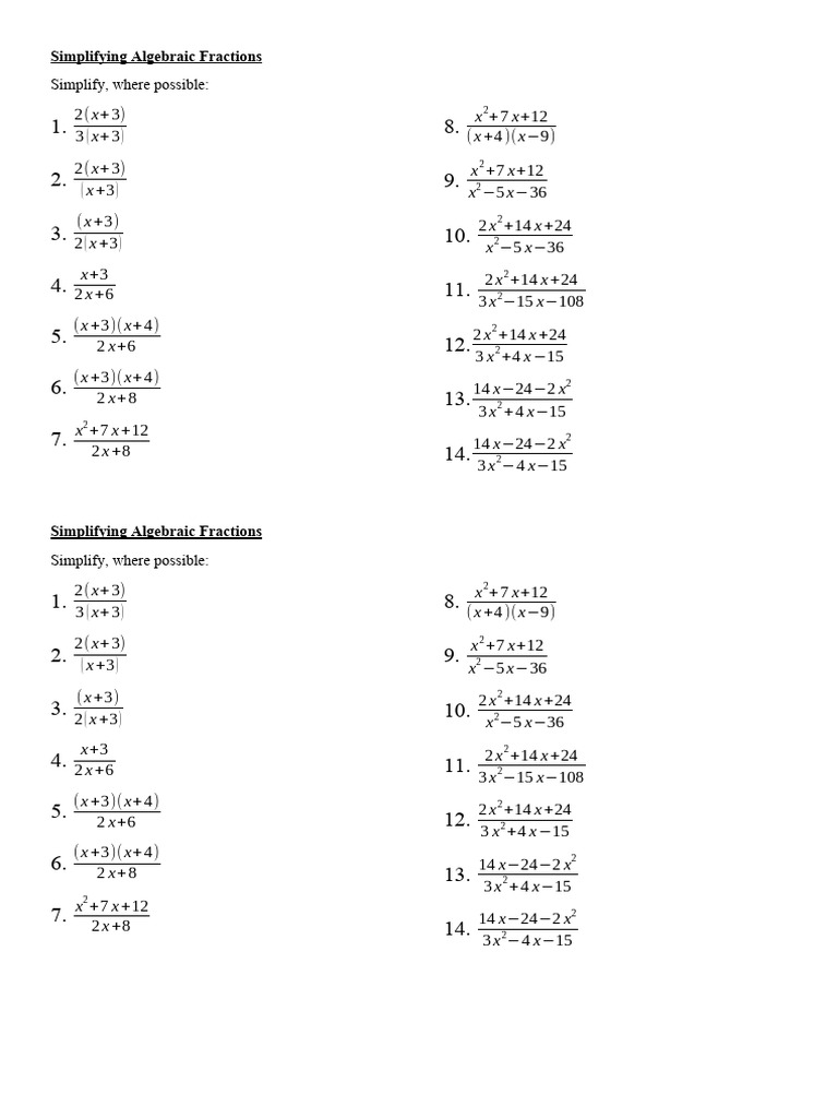 Simplifying Algebraic Fractions | PDF