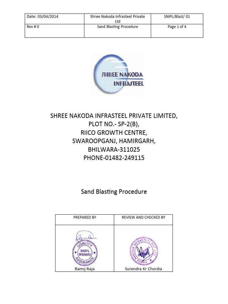 Sand Blasting Procedure Guide | PDF | Physical Sciences | Procedural Knowledge