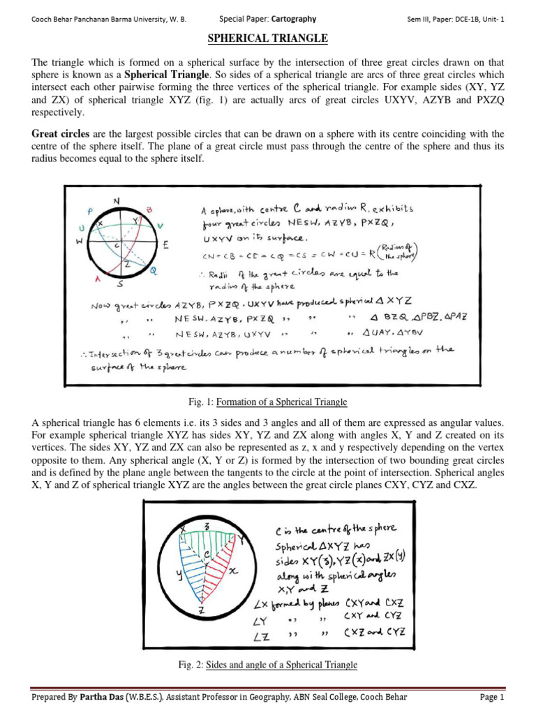 SPHERICAL TRIANGLE - ParthaDas - ABNSC | PDF | Sphere | Triangle