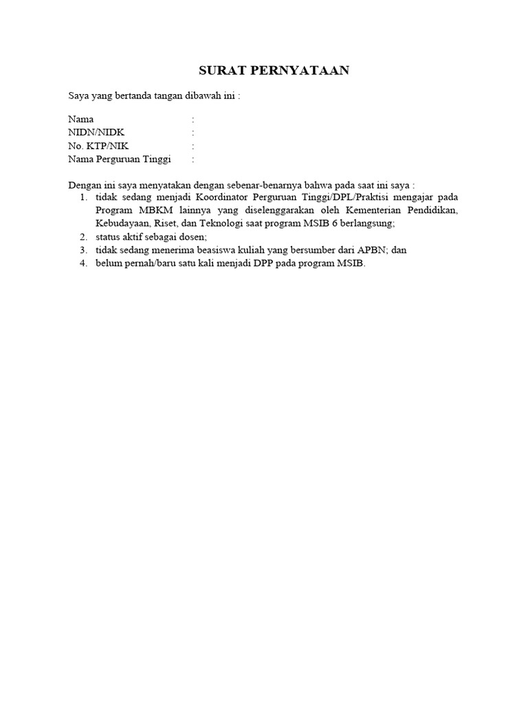 Surat Pernyataan Komitmen 01 | PDF