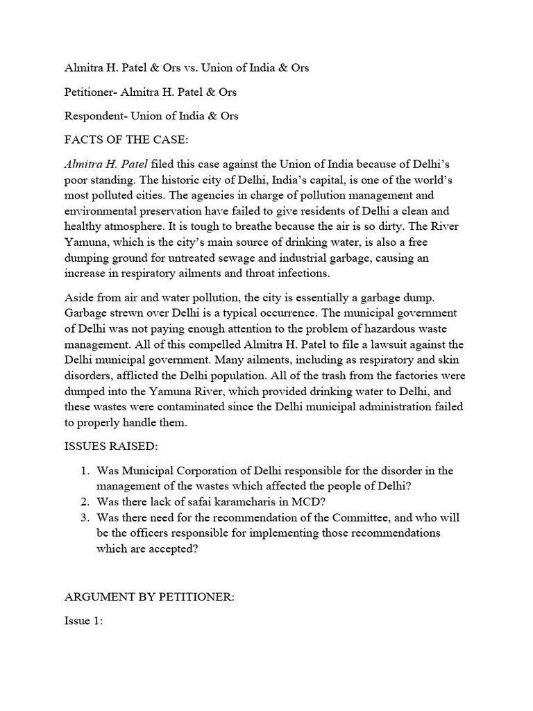 Almitra H. Patel and Others vs. Union of India and Others | PDF | Water ...