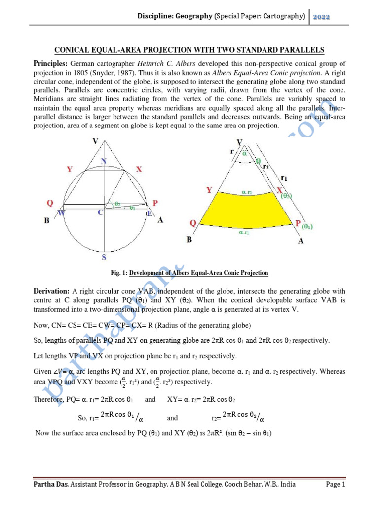 CONICAL EQUAL-AREA PROJN. With II SP Partha Das - ABNSC | PDF ...