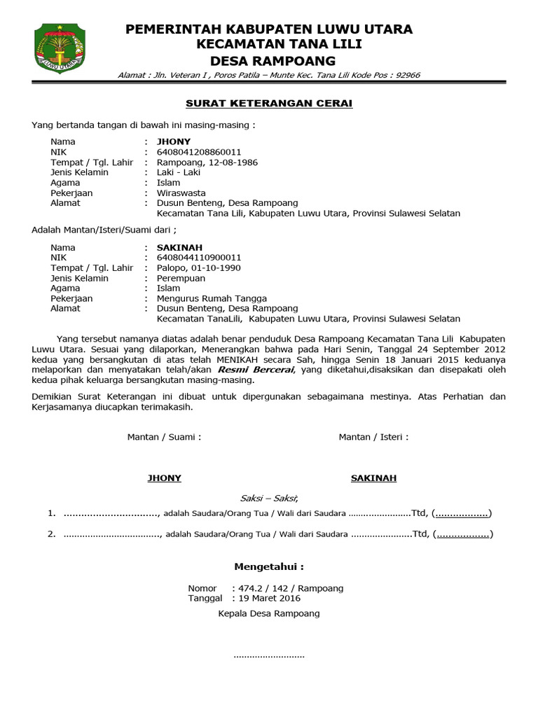 Surat Keterangan Cerai | PDF