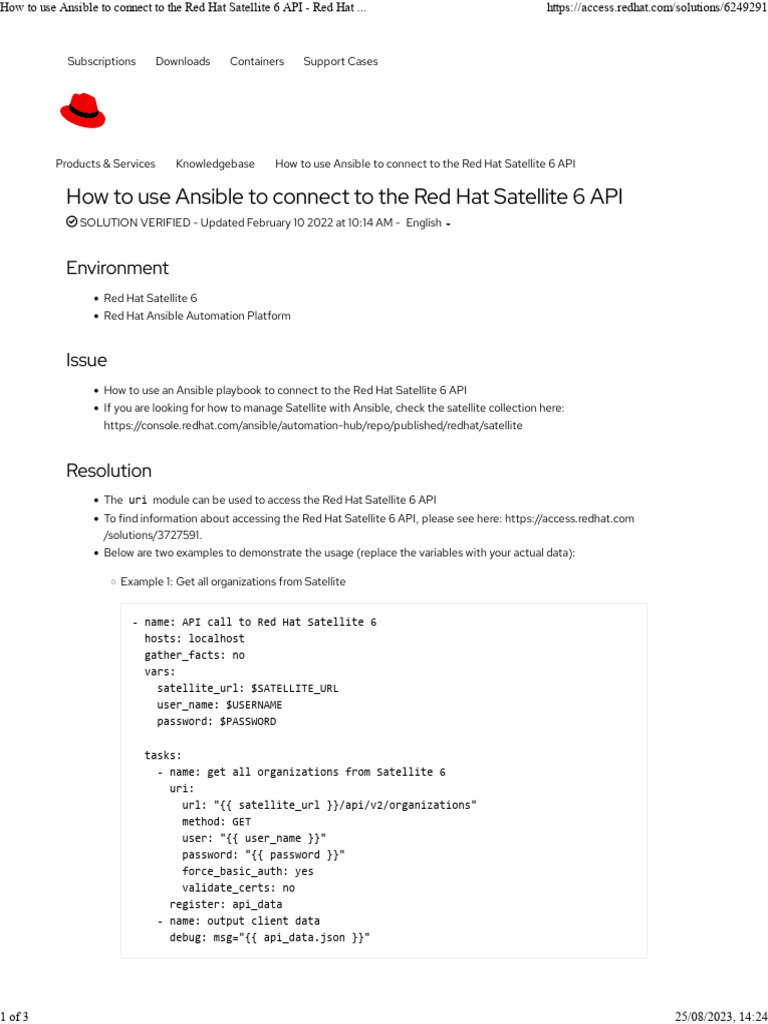 How To Use Ansible To Connect To The Red Hat Satellite 6 API - Red Hat Customer Portal | PDF ...