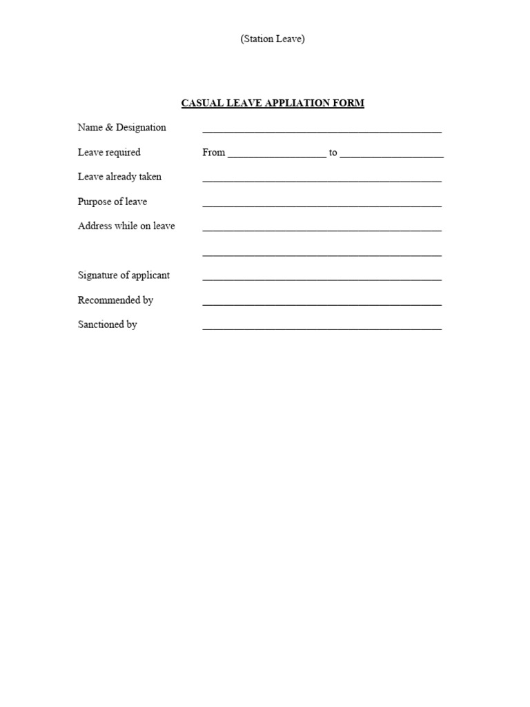 Casual Leave Application Form | PDF