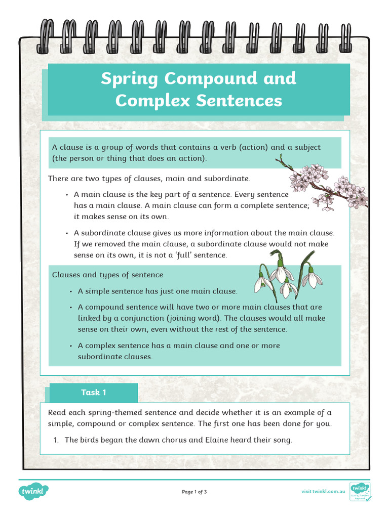 Spring Compound and Complex Sentences | PDF | Sentence (Linguistics ...