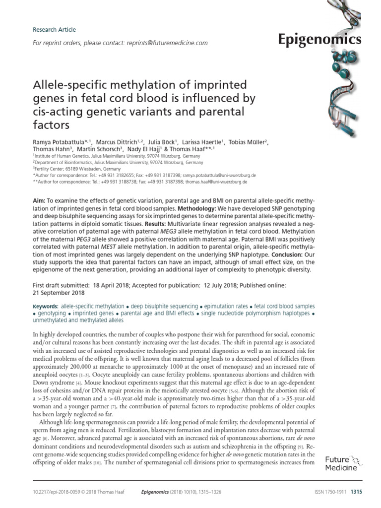 Allele Specific Methylation of Imprinted Genes Nhóm I 13.11.2023 | PDF ...