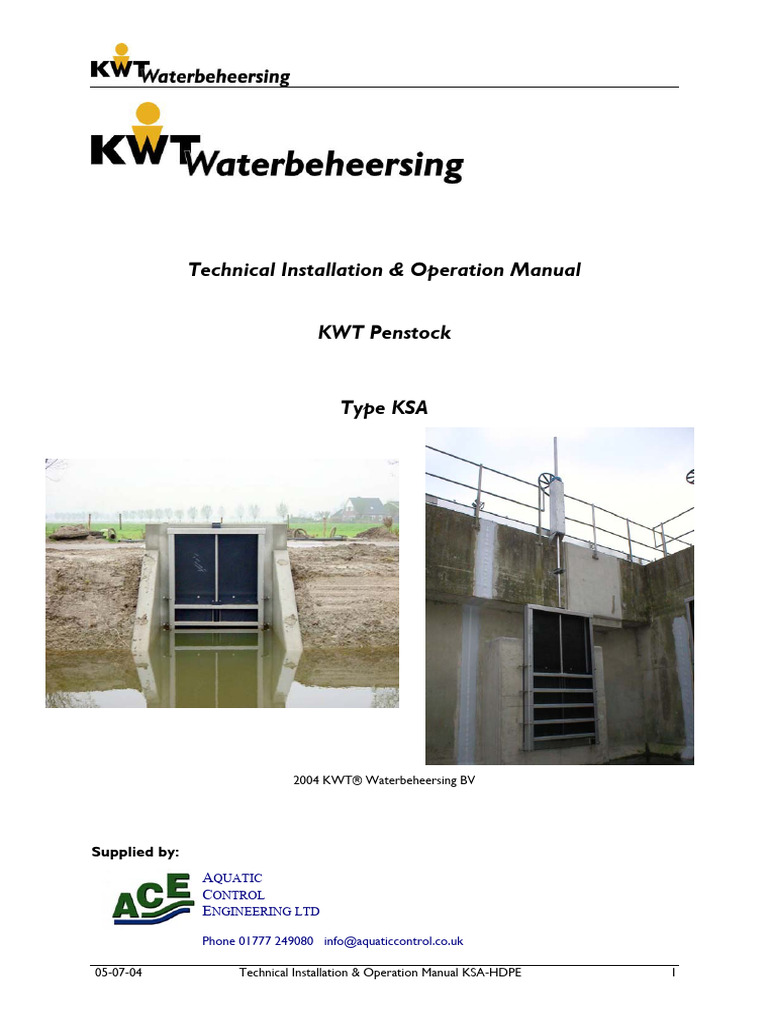 Technical Installation & Operation Manual KWT Penstock: Supplied by | PDF | Screw | Drill
