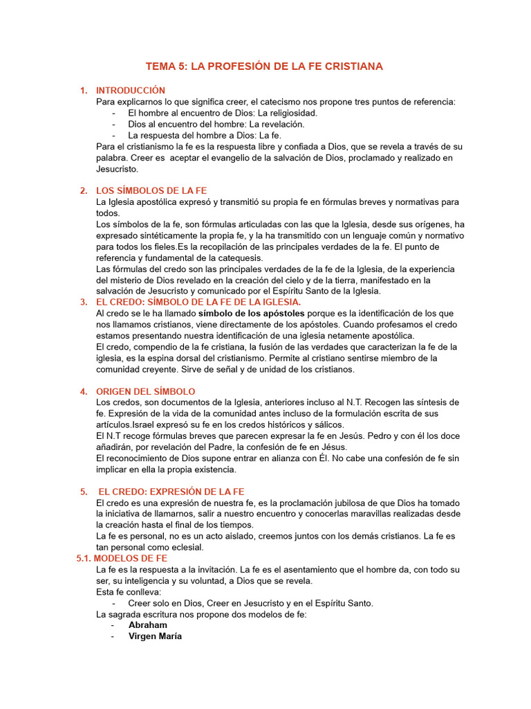 Copia de Tema 5 - La Profesión de La Fe Cristiana | PDF | Fe | Iglesia ...