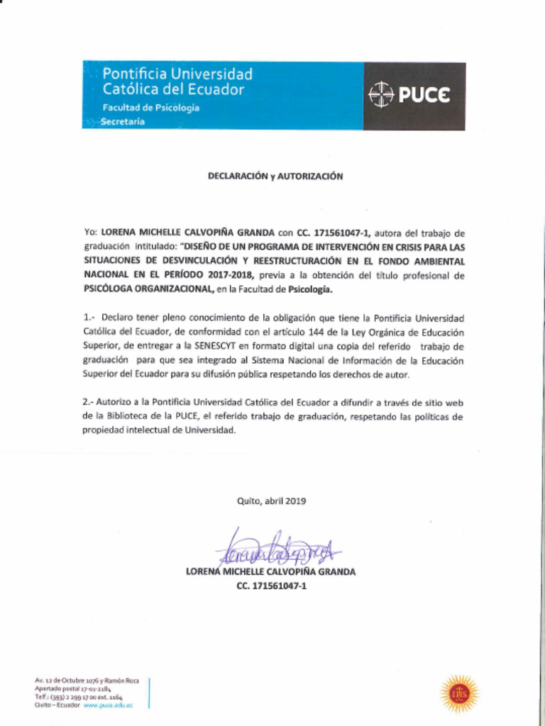 Disertación, Lorena Michelle Calvopiña Granda | PDF | Sicología | Business