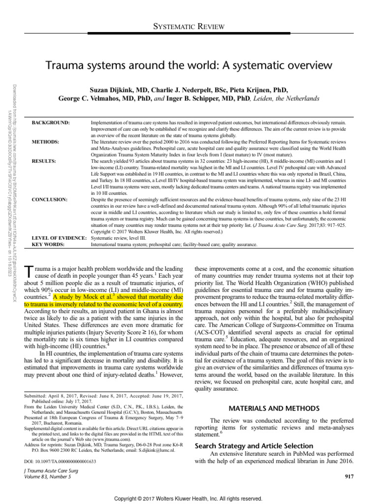 2017 J Trauma Trauma - Systems - Around - The - World - A - Systematic ...