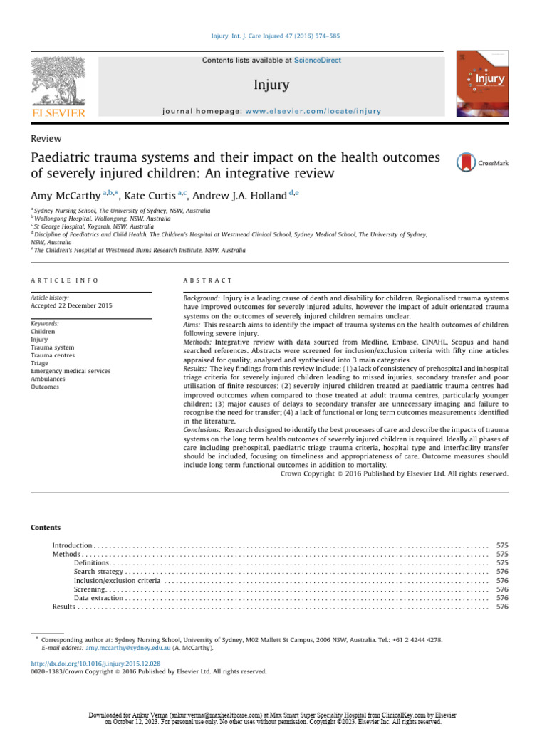 Paediatric trauma systems and their impact on the health outcomes of ...
