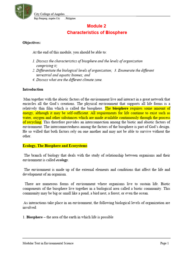 Module 2 Characteristics of Biosphere | PDF | Oceans | Ecosystem