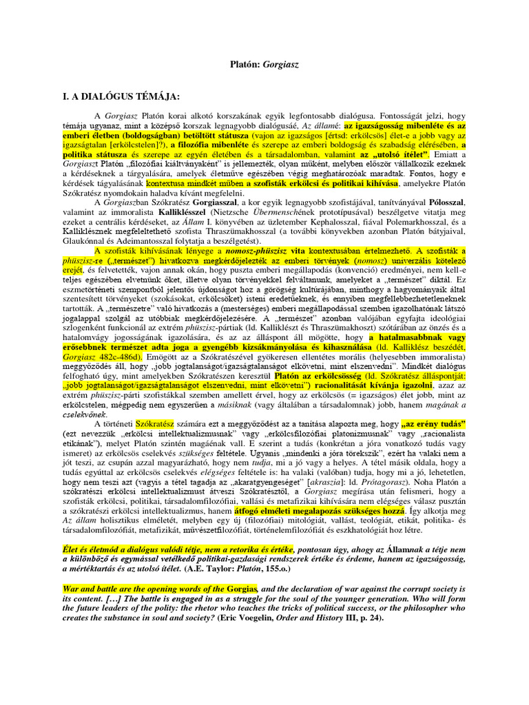 Platón Gorgiasz Handout | PDF