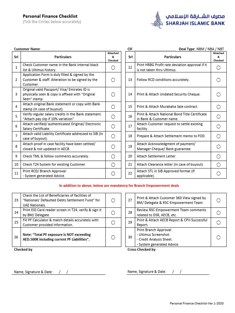 PF Checklist - Sib | PDF | Banks | Cheque