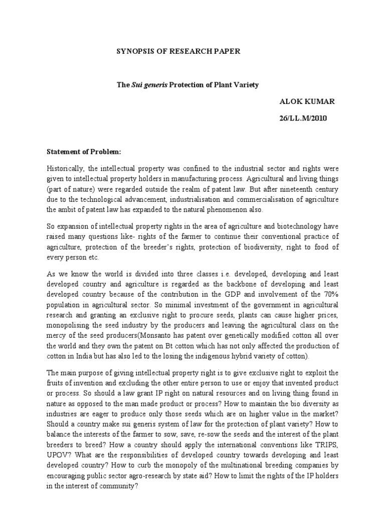 Synopsis Final 2ND SEM | PDF | Intellectual Property | Agriculture