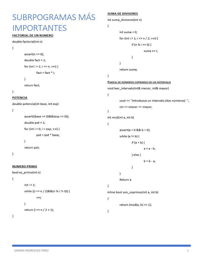 Subprogramas Matemáticos Clave | PDF | Programación de computadoras | Ingeniería de software