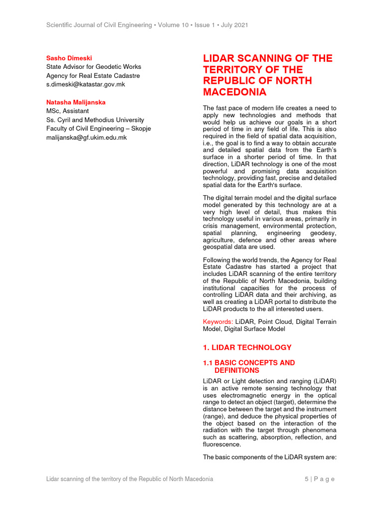 Volume 10 Issue 1 Lidar Scanning of The Territory of The Republic of North Macedonia | PDF ...