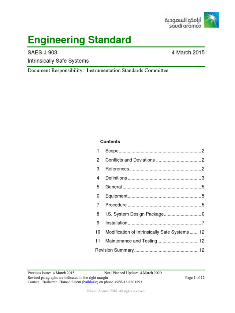 Intrinsically Safe Systems Standard SAES-J-903 | PDF | Electrical ...