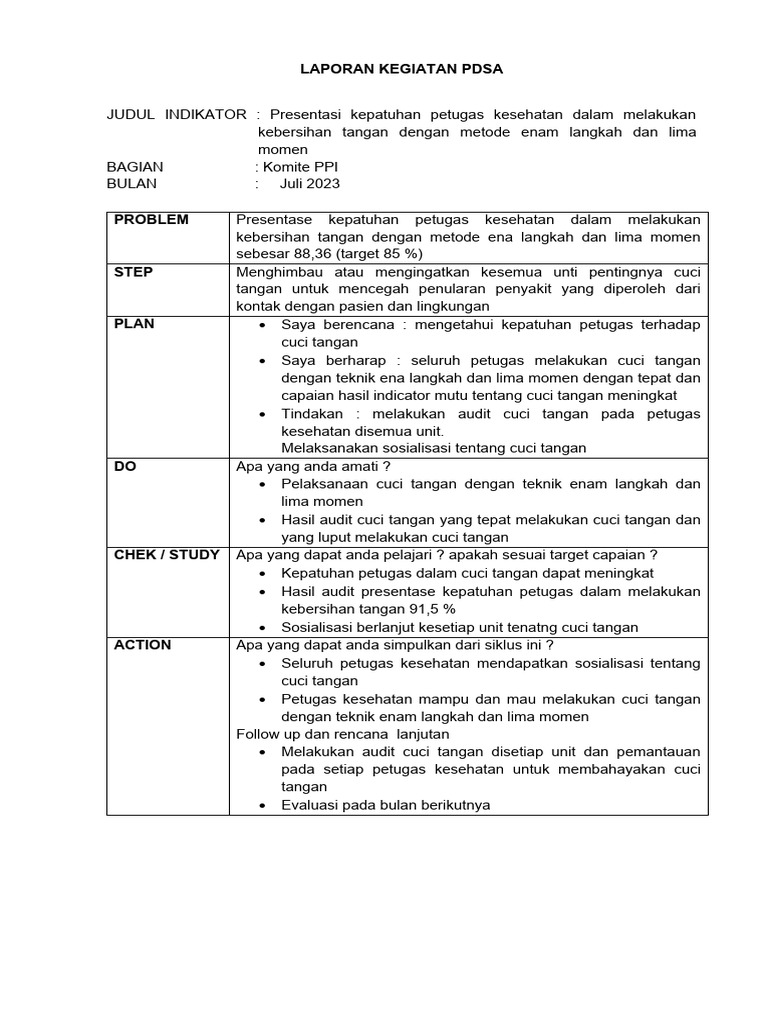 Laporan Kegiatan Pdsa | PDF | Sains & Matematika