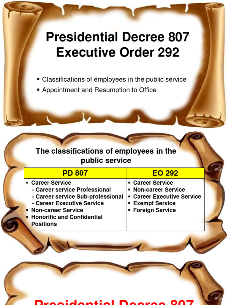 PD 807 and Eo 292 Classifications of Employees in The Public Service ...