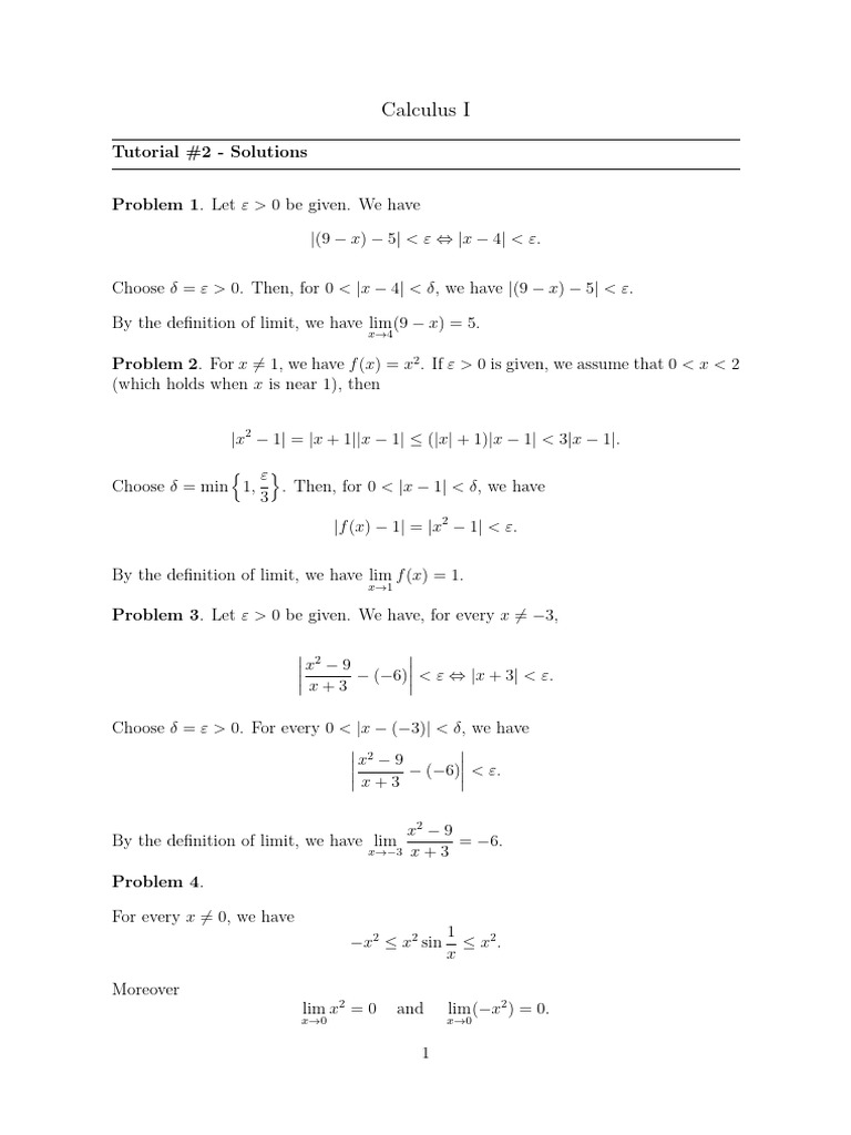 Calculus I: Limit Solutions and Theorems | PDF | Mathematical Analysis ...
