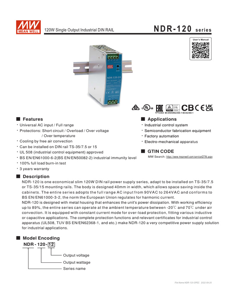 NDR 120 Spec | PDF | Power Supply | Rectifier