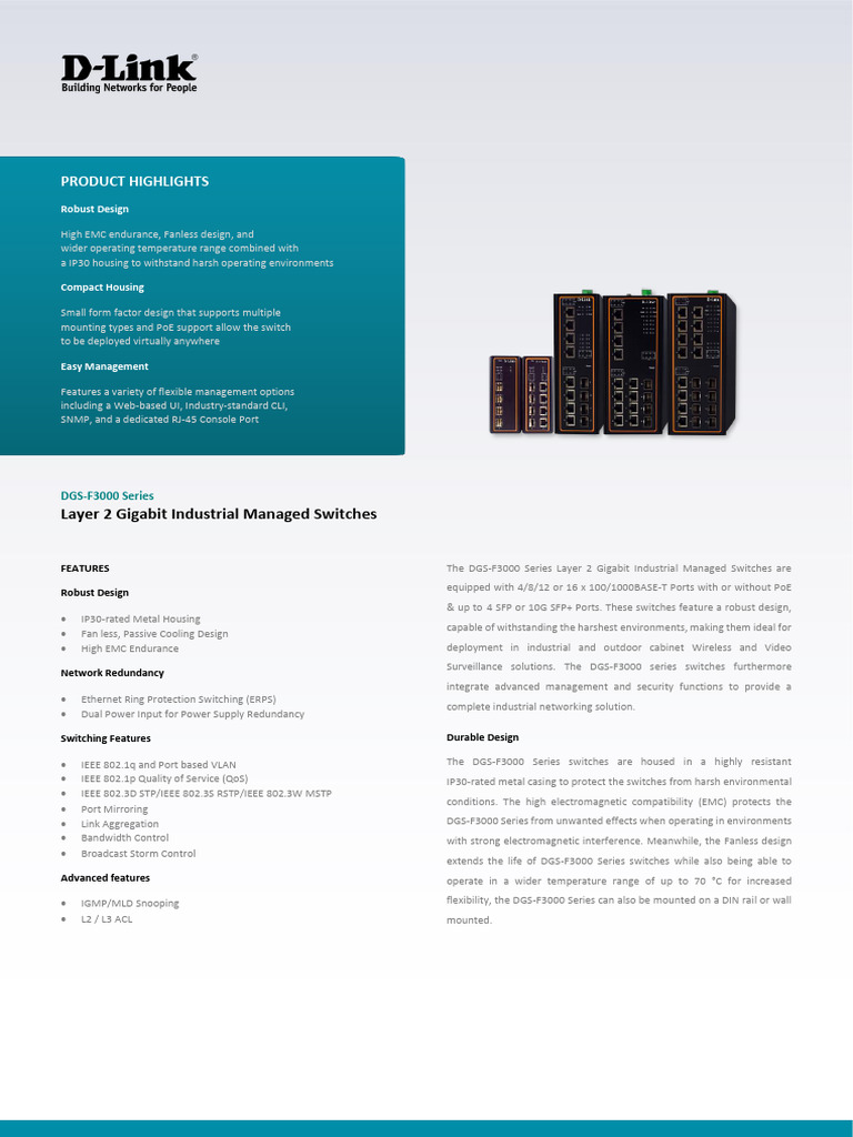 DGS-F3000 Series Industrial Switch Overview | PDF | Network Switch ...