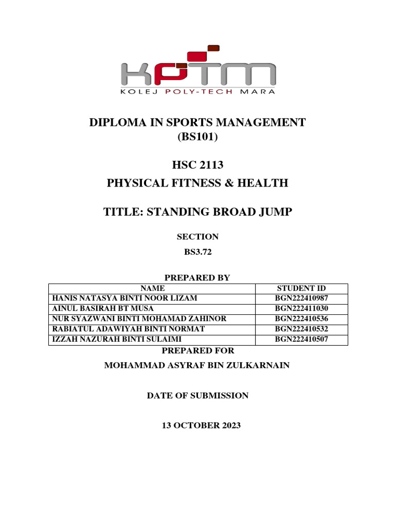 Standing Broad Jump Test Overview | PDF | Physical Fitness | Physical ...